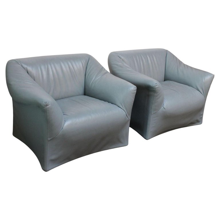 Pair of Italian Wide Leather Tentazione Club Chairs by Mario Bellini ...