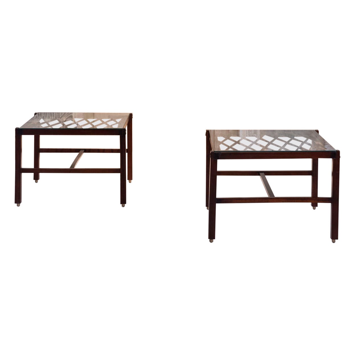 A Pair of English Vintage Copper Top Cocktail Tables With Rosewood Tri ...