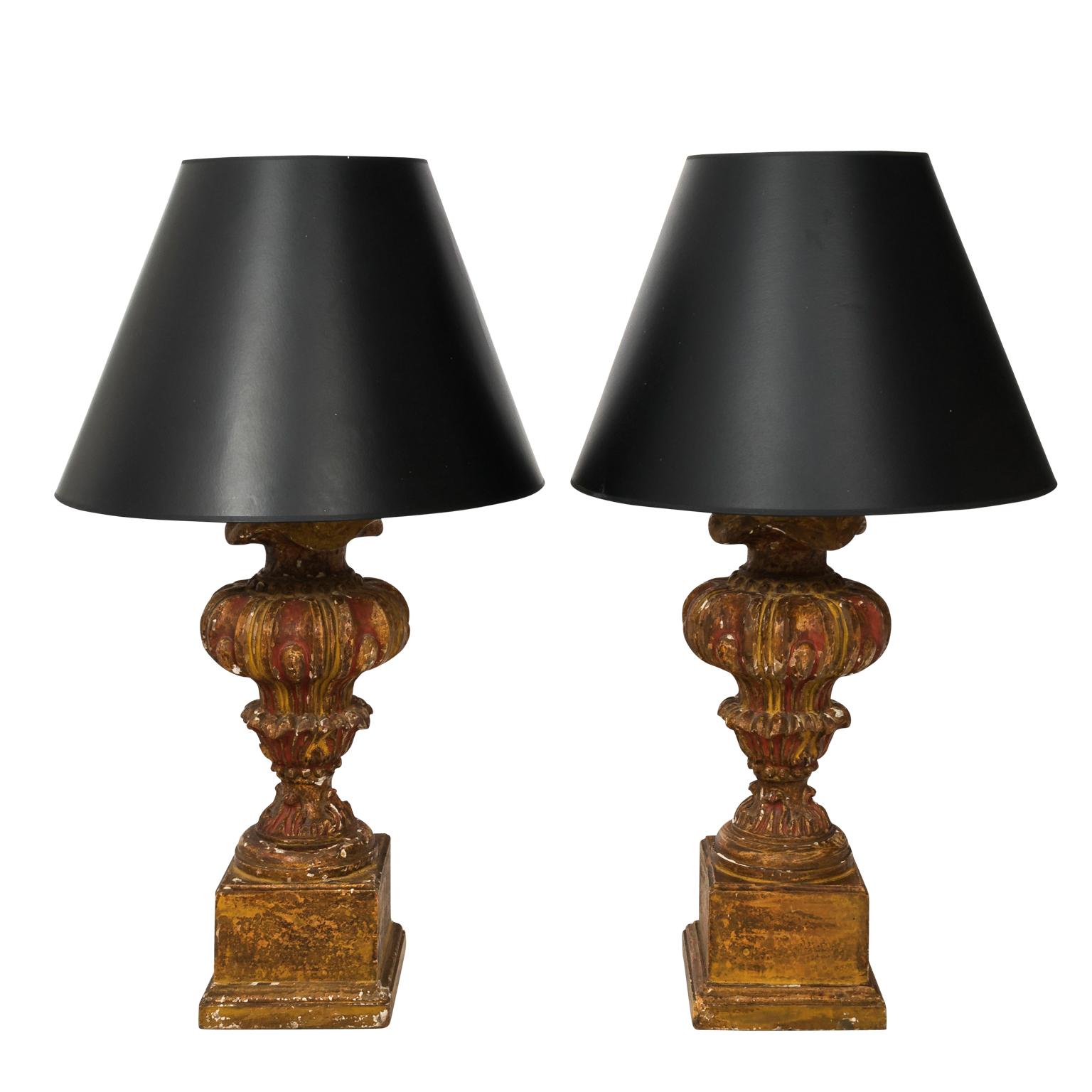 Pair of Italian Wood Carved Lamps at 1stDibs