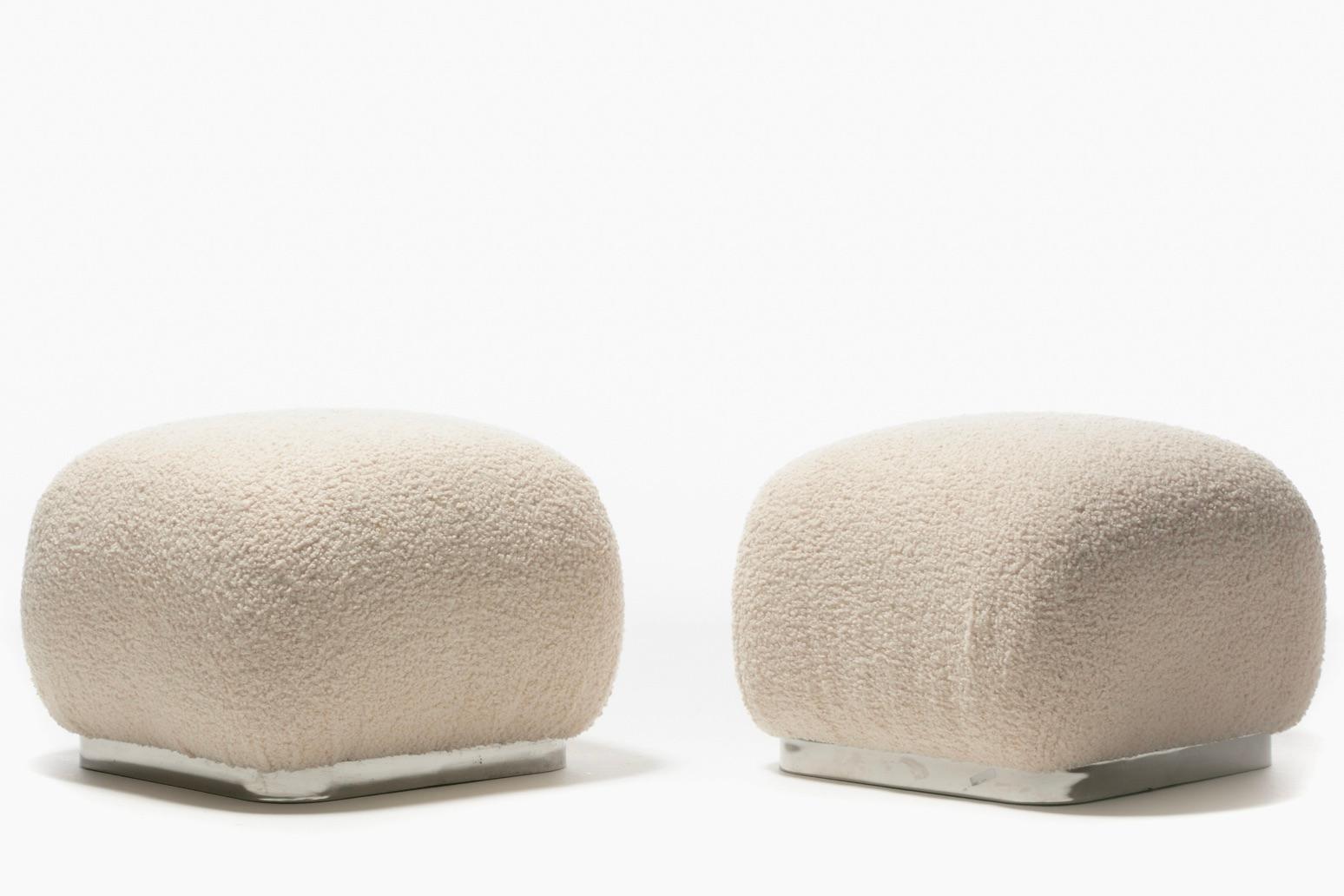 Pair of Ivory Bouclé Karl Springer Style Post Modern Soufflé Poufs ...