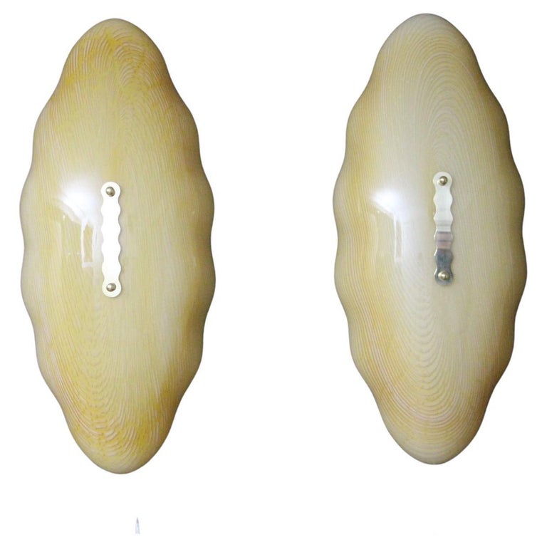 Pair of Ivory Color Filigree Murano Glass Sconces For Sale at 1stDibs