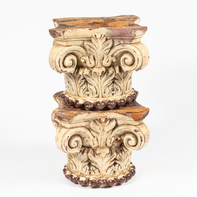Pair of Ivory Painted Capitals from 19th Century, Italy For Sale at 1stDibs