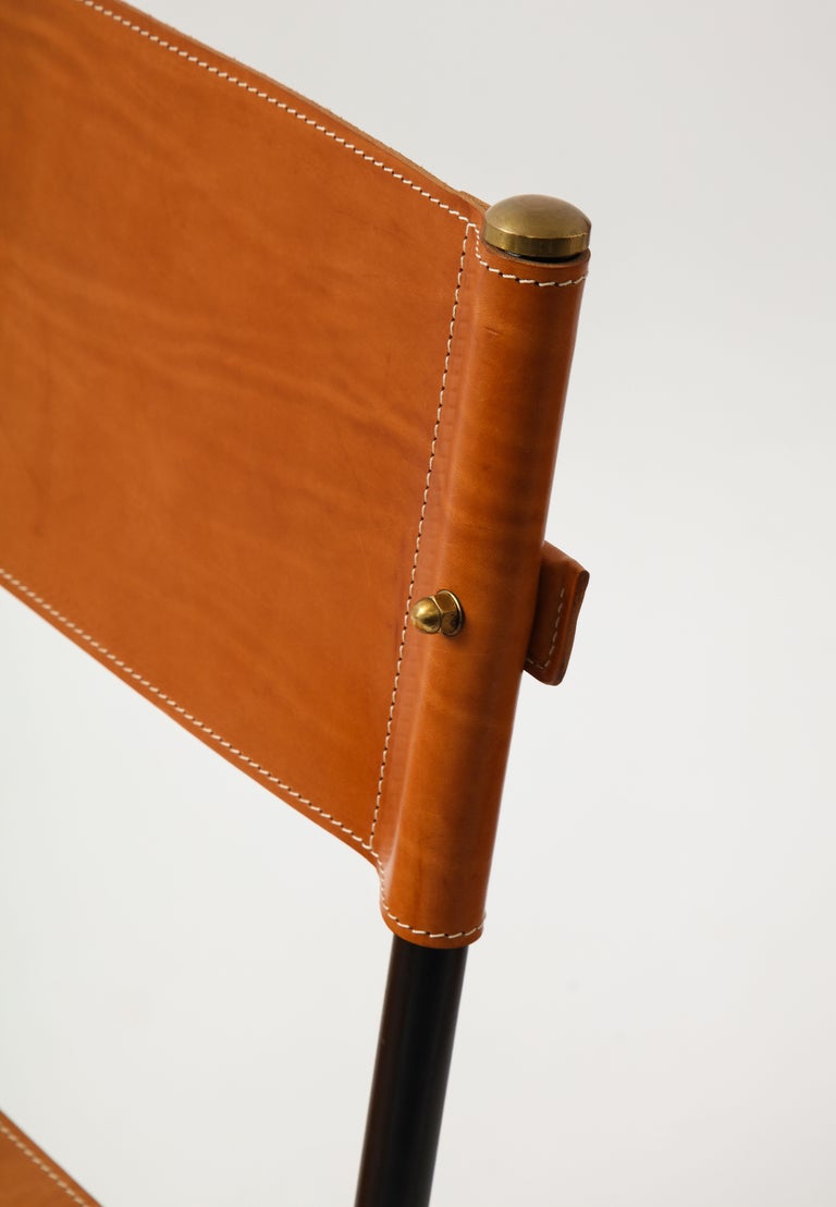 Pair of Jacques Adnet Leather Dining Chairs For Sale at 1stDibs