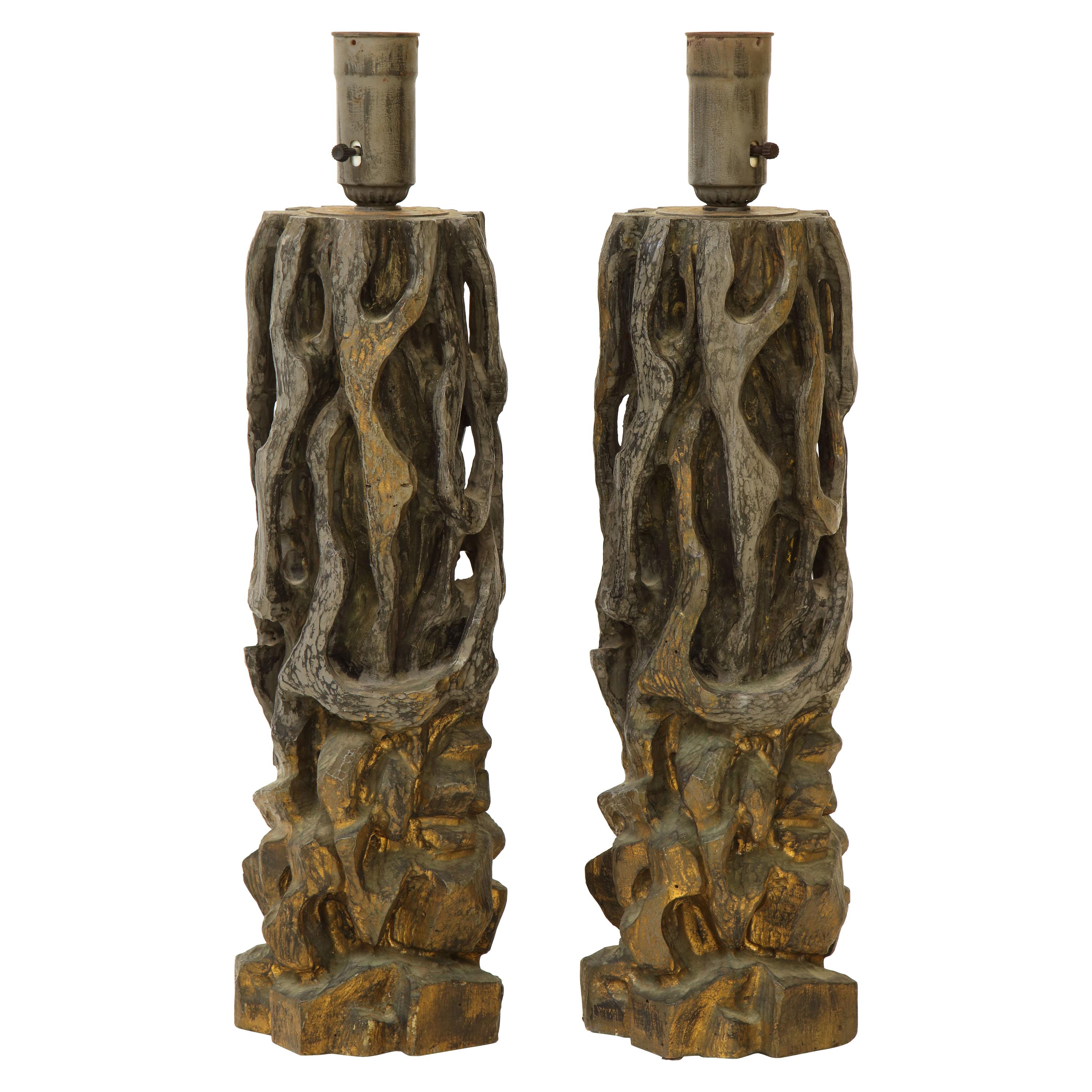 James Mont Style Asian Bronze and Brass Pair Lamps For Sale at 1stDibs