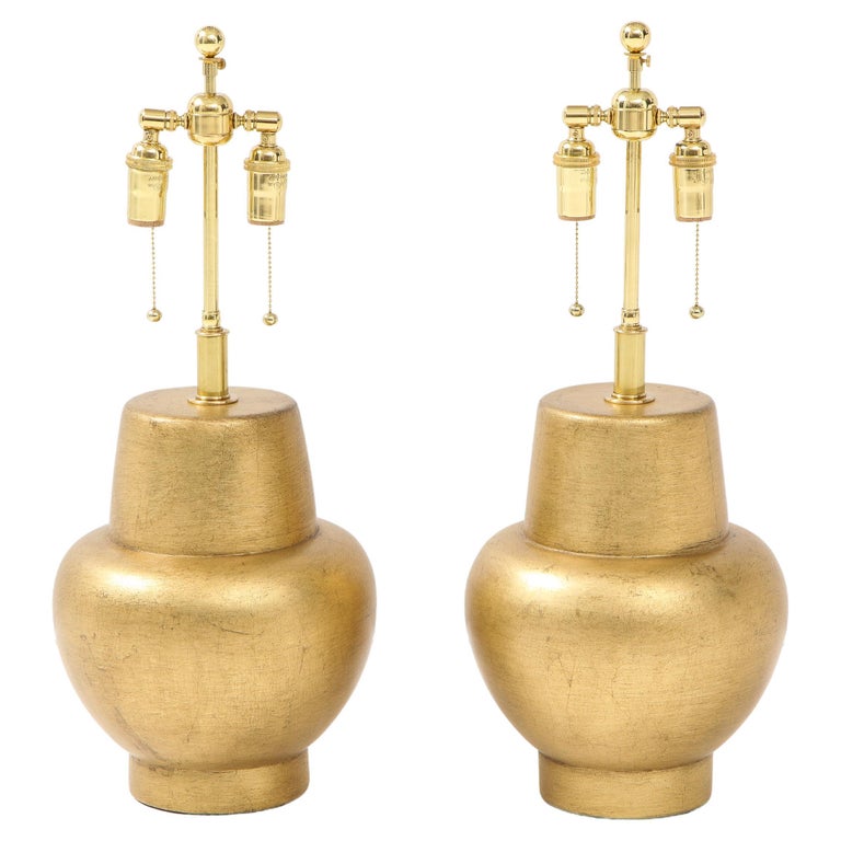 Pair of JAMES MONT Design Gilt Leafed Lamps For Sale at 1stDibs