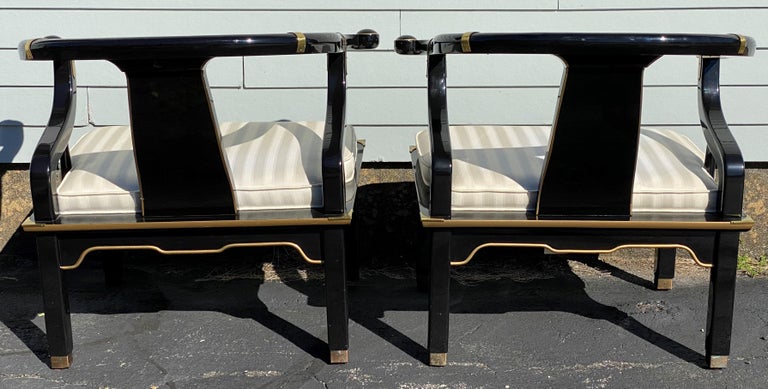 Pair of James Mont Style Black Lacquer Horseshoe Chairs by Century ...