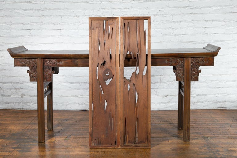 Pair of Japanese 19th Century Ranma Transom Panels with Carved Openwork ...