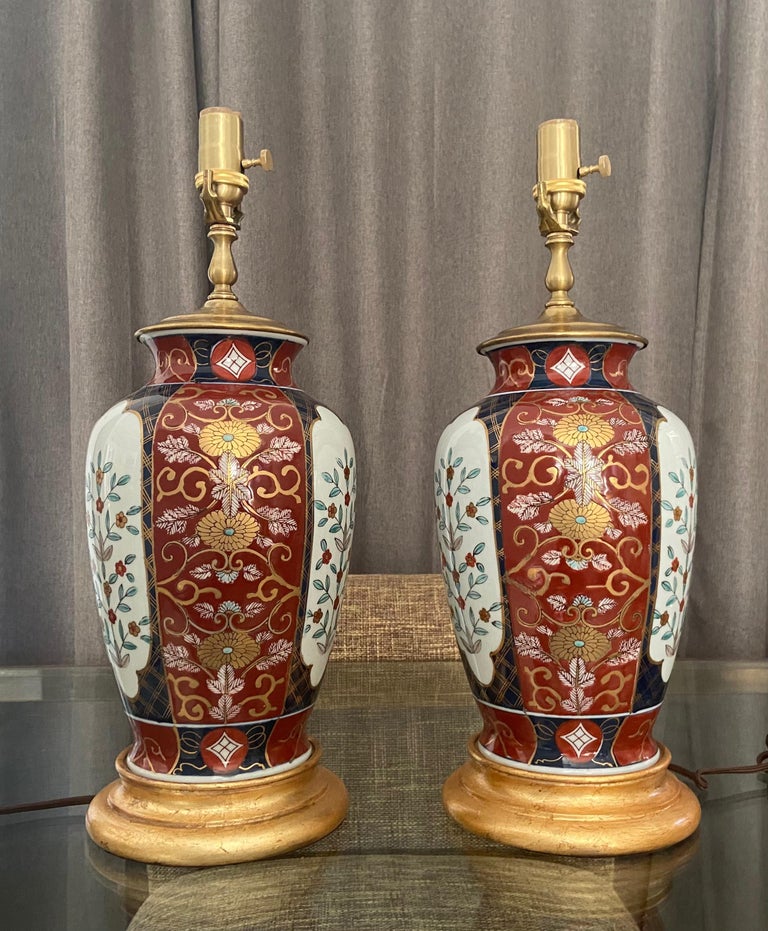Pair of Japanese Asian Imari Porcelain Table Lamps at 1stDibs