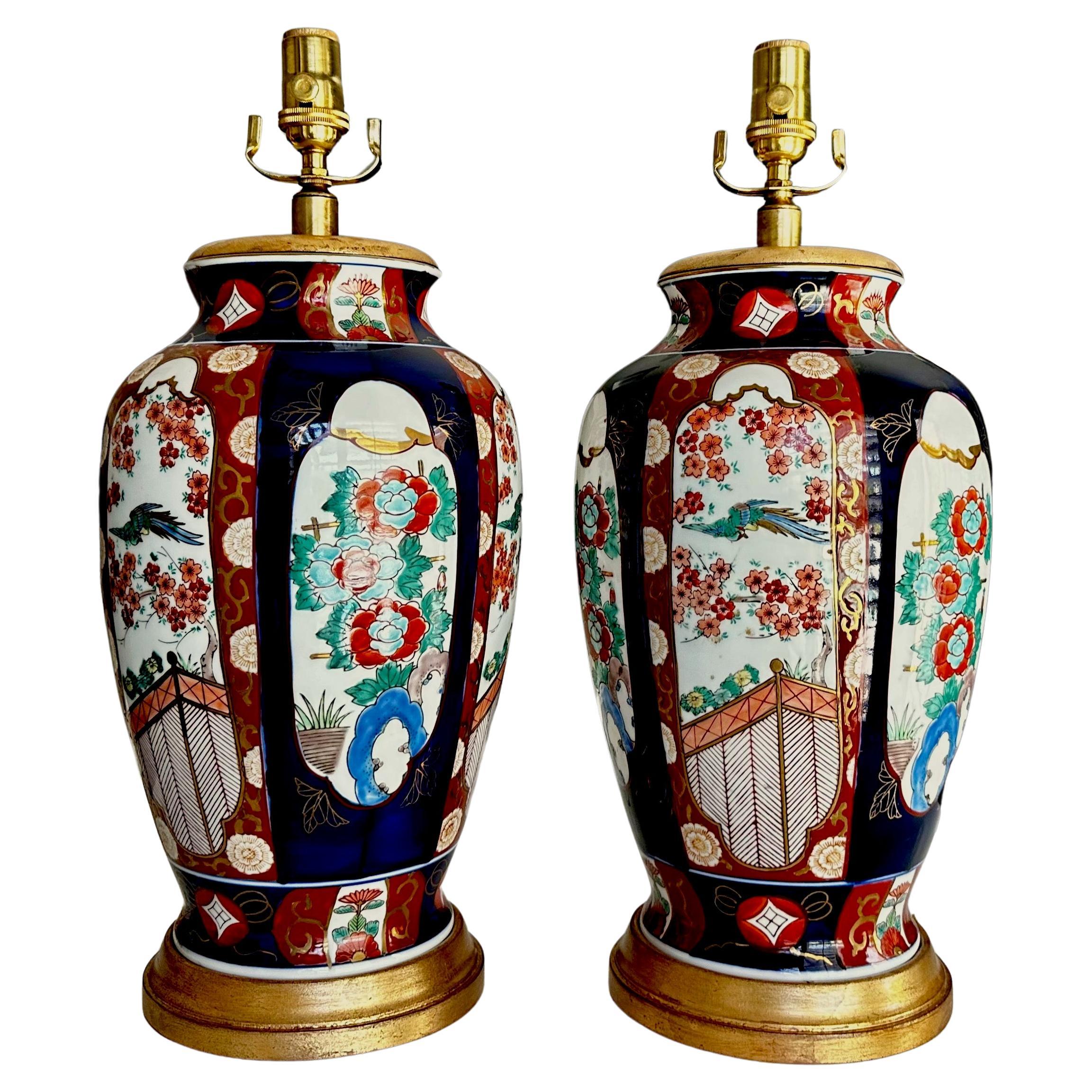Pair of Japanese Asian Imari Porcelain Table Lamps For Sale at 1stDibs