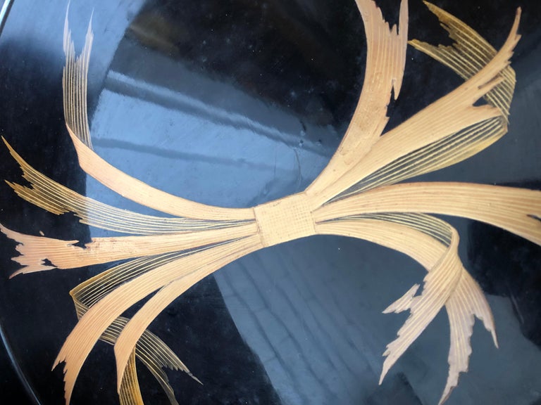 Pair of Japanese Black and Gold Lacquer Round Hokkai Picnic/ Hat Boxes ...