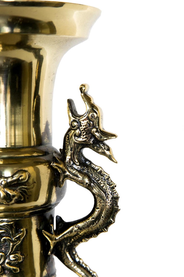 Pair of Japanese Brass Vases For Sale at 1stDibs