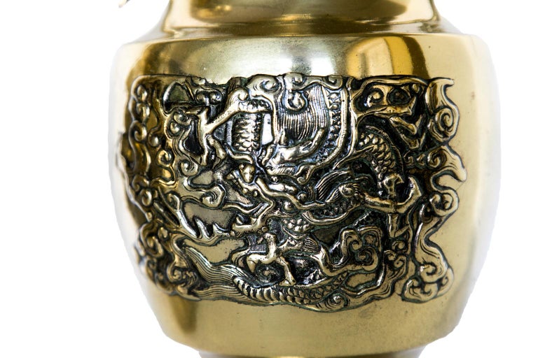 Pair of Japanese Brass Vases For Sale at 1stDibs