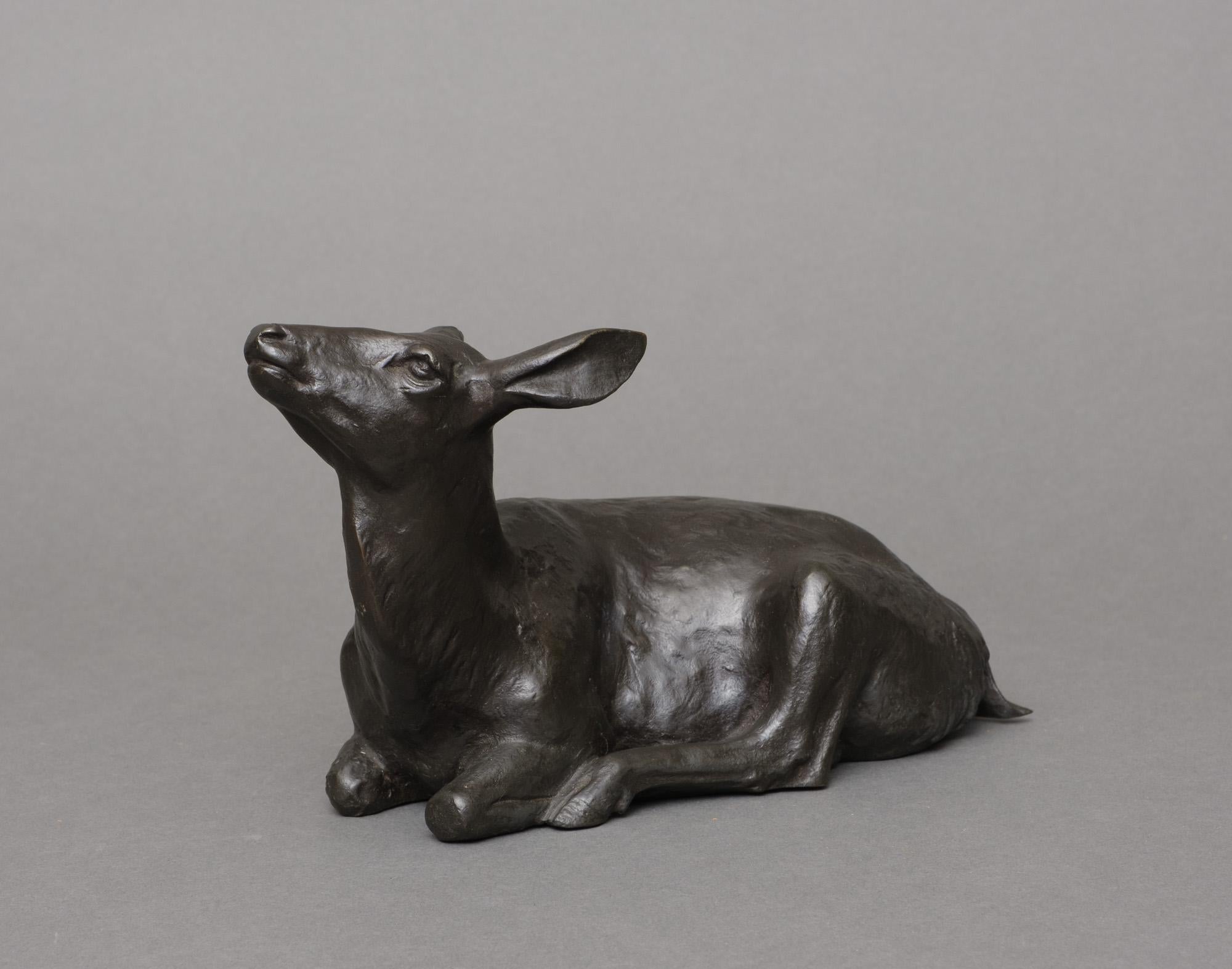Pair of Japanese bronze deer okimono by Watanabe Kansui 渡辺環水 (1929) For ...