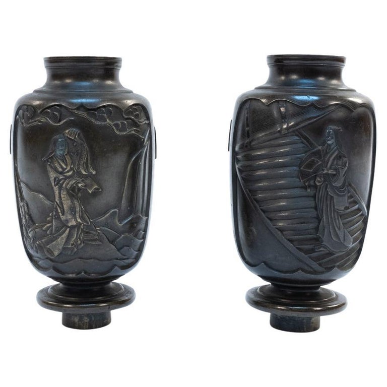Pair of Japanese Bronze and Mixed Metal Vases, Once Lamps For Sale at ...