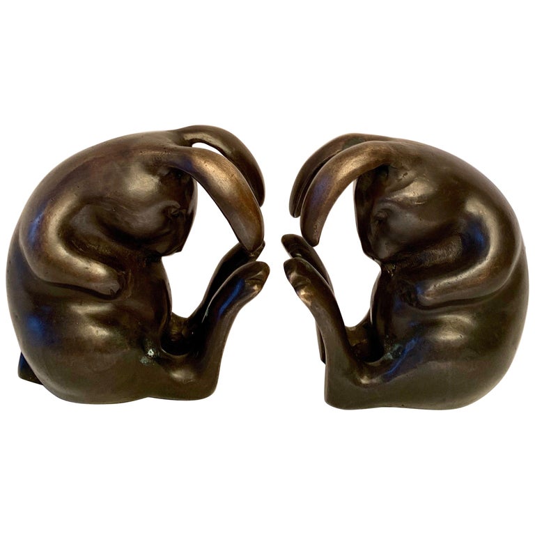 Pair of Japanese Bronze Rabbit Bookends at 1stDibs