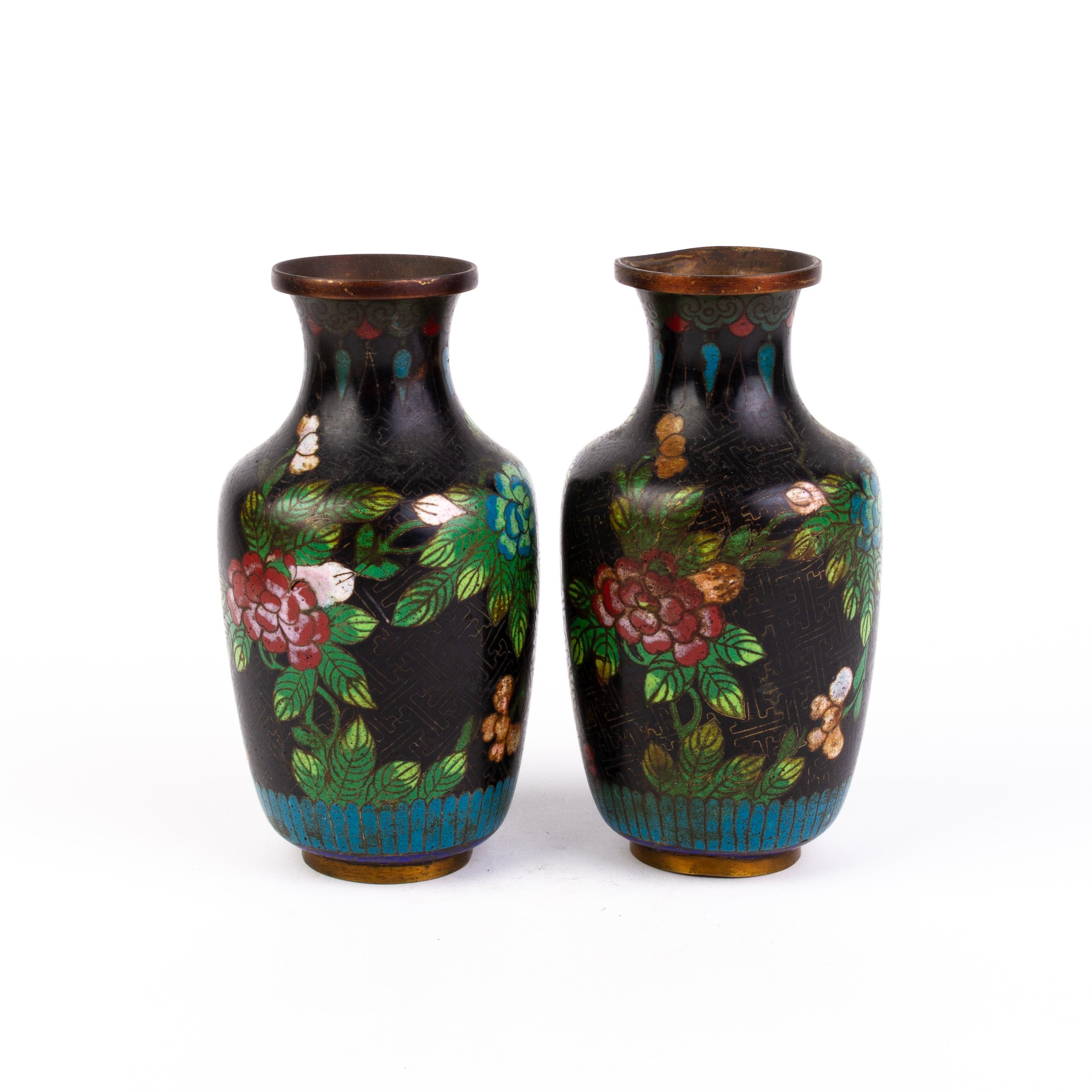 Pair of Japanese Enamel Cloisonne Blossoms Baluster Vases Meiji 19th ...