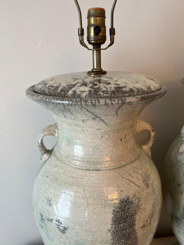 Pair of Japanese Fired Raku Pottery Glazed Urn Table Lamps For Sale at ...