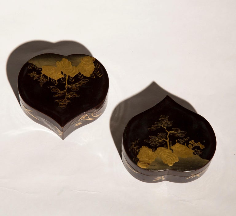 Pair of Japanese Heart Shaped Lacquer Jewelry Boxes, 19th Century at ...
