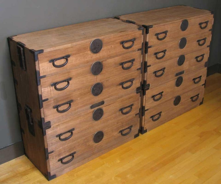 Pair of Japanese Kiri 2-Section Tansu Clothing Storage Chest at 1stDibs