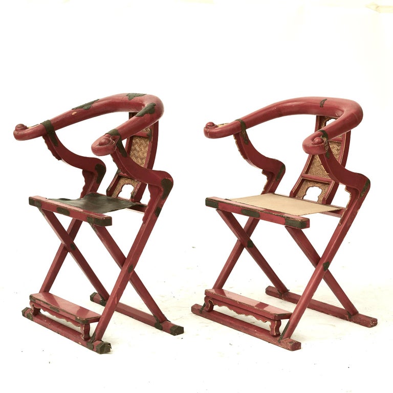 Pair of Japanese Kyokuroku Folding Chairs For Sale at 1stDibs