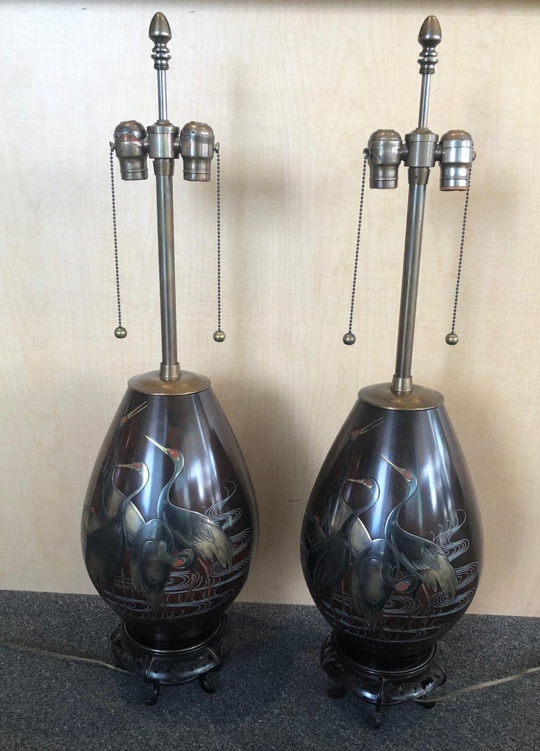 Pair of Japanese Mixed Metal Table Lamps by Marbro Lamp Company at 1stDibs