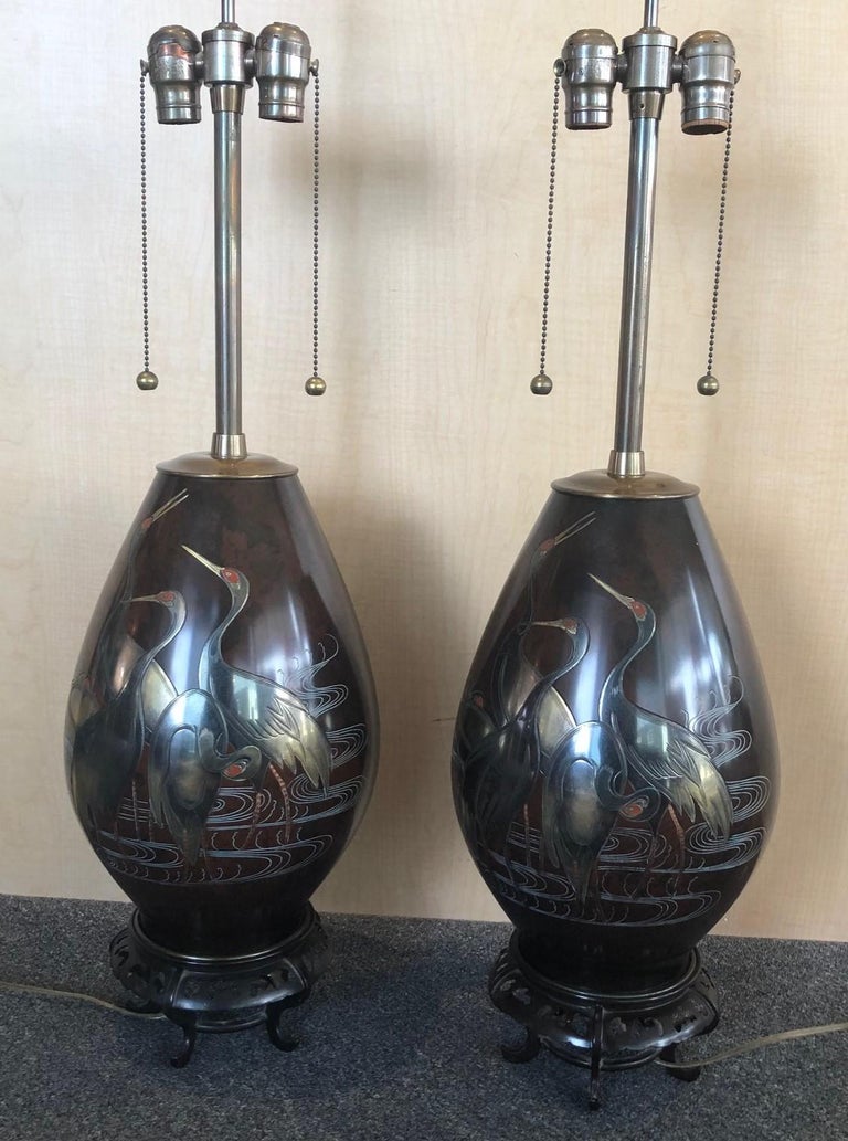 Pair of Japanese Mixed Metal Table Lamps by Marbro Lamp Company at 1stDibs