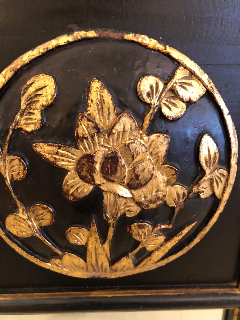 Pair of Japanese Style Black and Gold Mirrors For Sale at 1stDibs