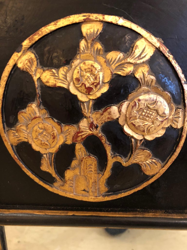 Pair of Japanese Style Black and Gold Mirrors For Sale at 1stDibs