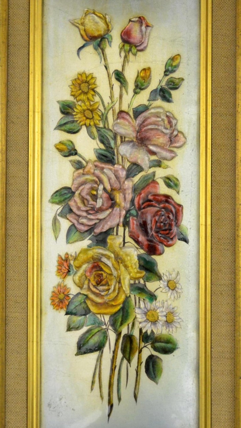 Pair of Jean Betourne Floral Limoges Enamel Plaques For Sale at 1stDibs