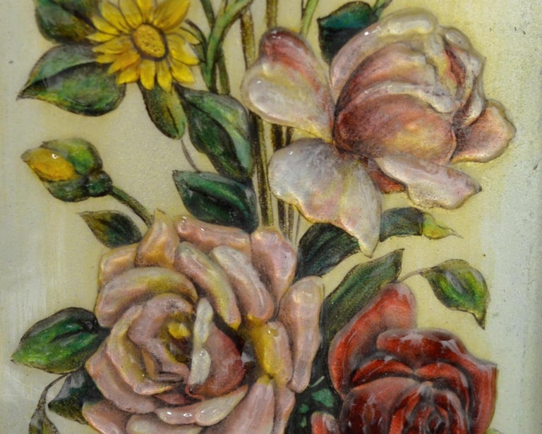 Pair of Jean Betourne Floral Limoges Enamel Plaques For Sale at 1stDibs