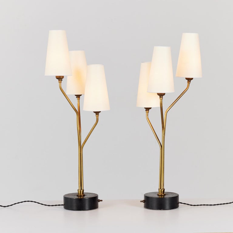 Pair of Jean Royère Style Brass Lamps with Pedestal Base For Sale at ...