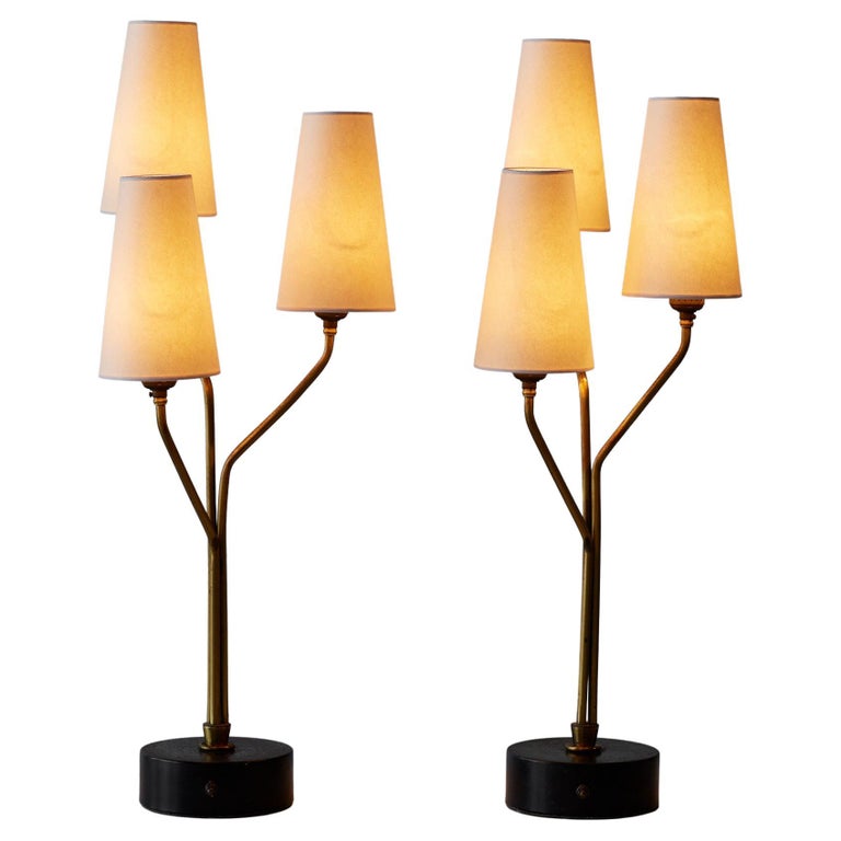 Pair of Jean Royère Style Brass Lamps with Pedestal Base For Sale at ...