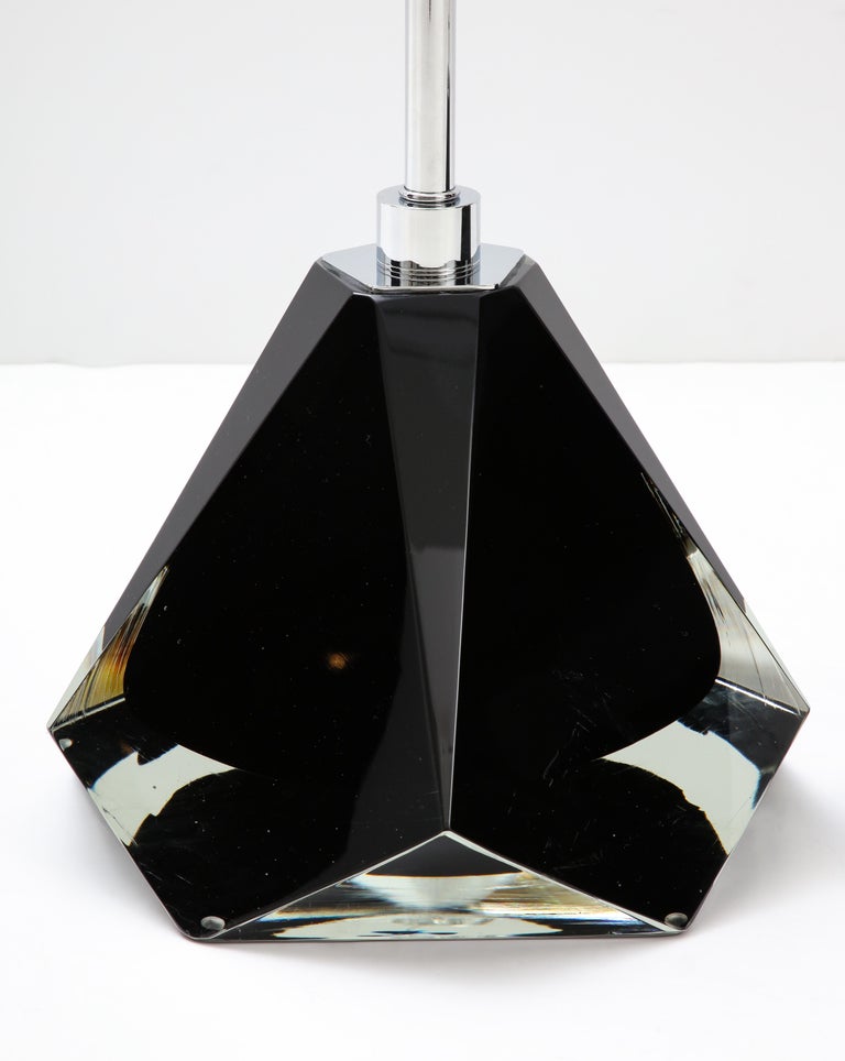 Pair of Jeweled Faceted Black Solid Murano Glass and Chrome Lamps ...