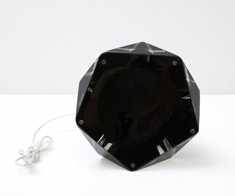 Pair of Jeweled Faceted Black Solid Murano Glass and Chrome Lamps ...