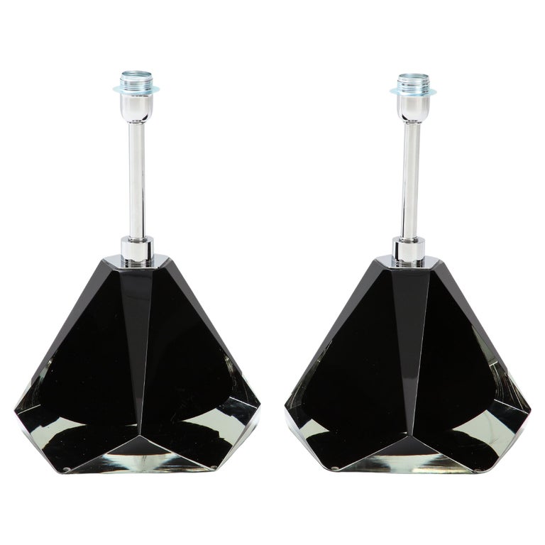 Pair of Jeweled Black Solid Murano Glass and Chrome Lamps, Italy, 2022 ...