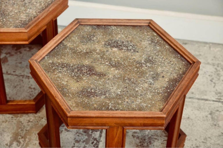 Pair of John Keal for Brown Saltman Hexagonal Side Tables For Sale at 1stDibs