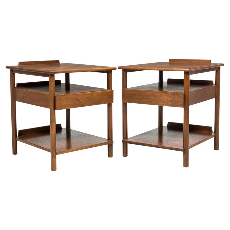 Pair of John Stuart American Mid-Century Walnut Dowel Leg Open Design ...