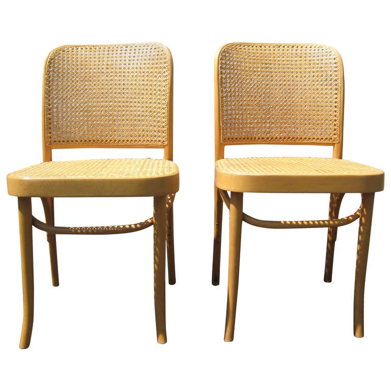 Pair of Josef Hoffmann Poland Cane Bentwood Side Chairs at 1stDibs
