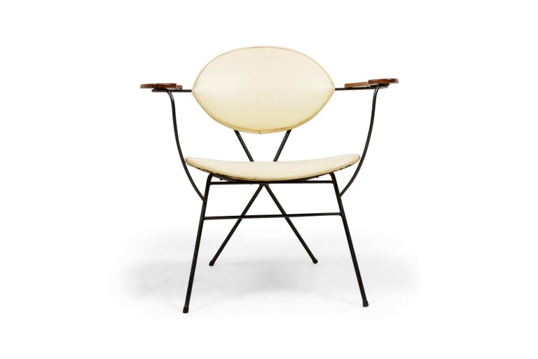 Pair of Joseph Cicchelli Wrought Iron and Beige Vinyl Lounge Chairs For ...