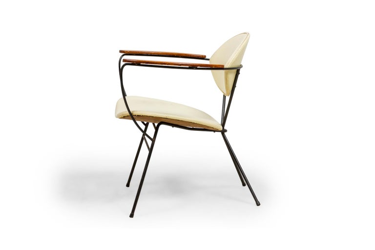 Pair of Joseph Cicchelli Wrought Iron and Beige Vinyl Lounge Chairs For ...