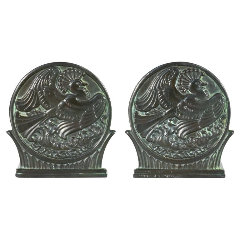 Pair of Just Andersen Bronze Phoenix Bookends For Sale at 1stDibs
