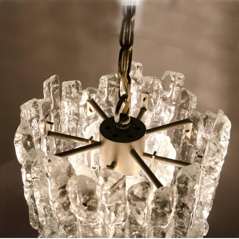 Pair of Kalmar Modern Ice Glass Pendants, 1970 For Sale at 1stDibs