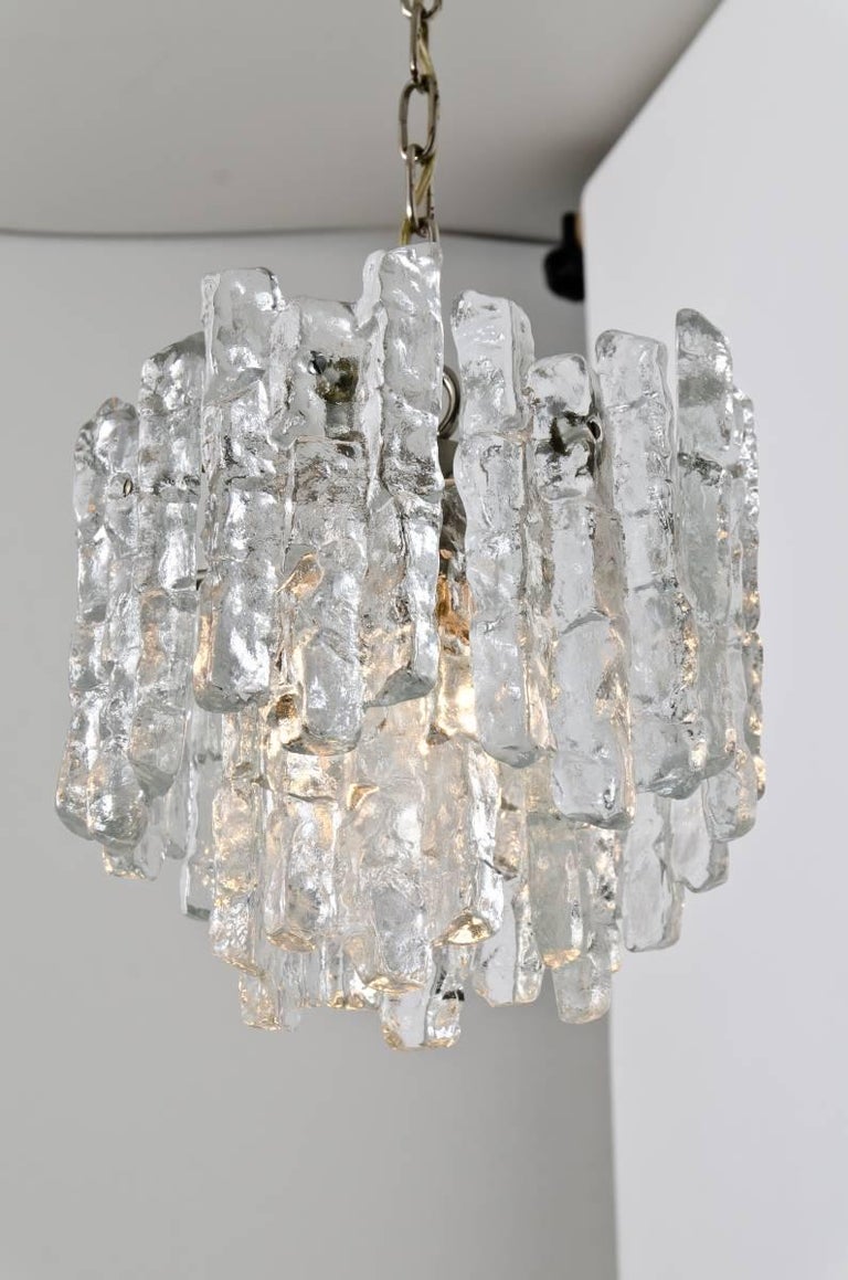 Pair of Kalmar Modern Ice Glass Pendants, 1970 For Sale at 1stDibs