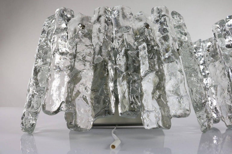 Pair of Kalmar Modern Ice Glass Pendants, 1970 For Sale at 1stDibs