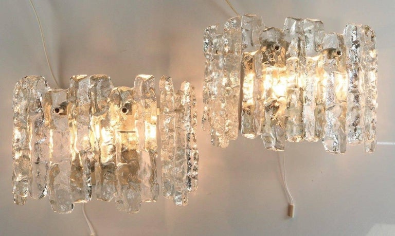 Pair of Kalmar Modern Ice Glass Pendants, 1970 For Sale at 1stDibs