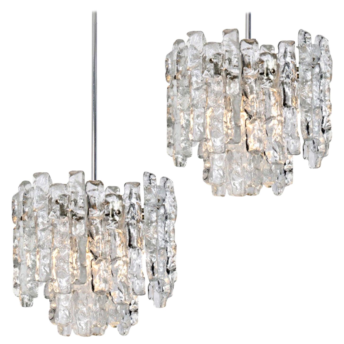 Set of Three Brass Kalmar Modern Ice Glass Pedants, 1970 at 1stDibs