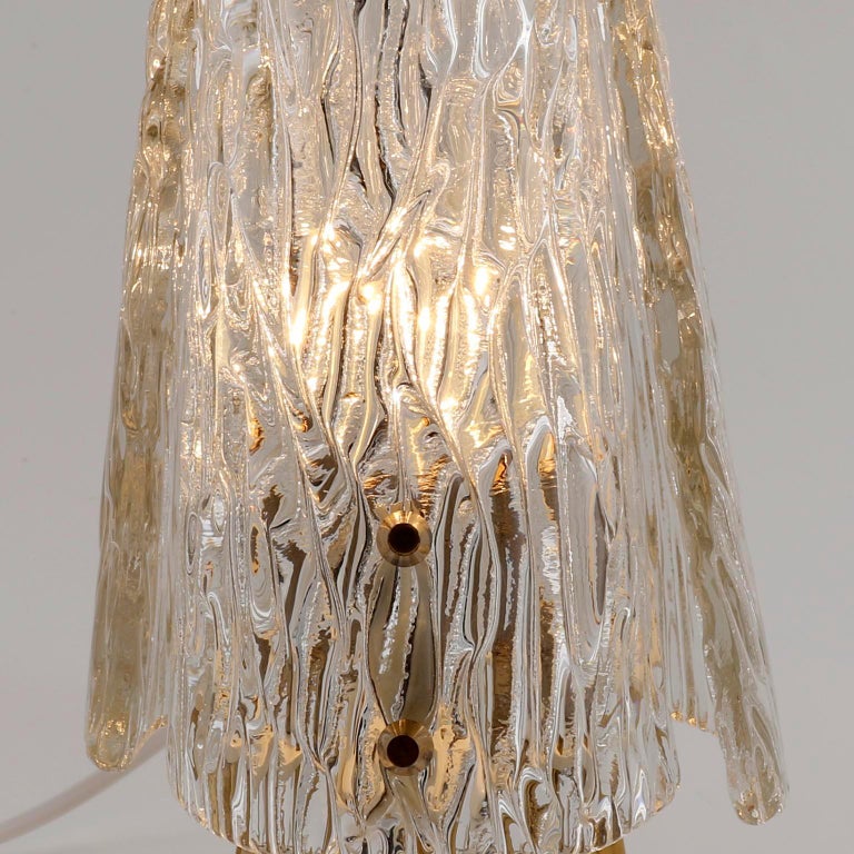 Pair of Kalmar Table Lamps, Brass and Textured Glass, 1960 at 1stDibs