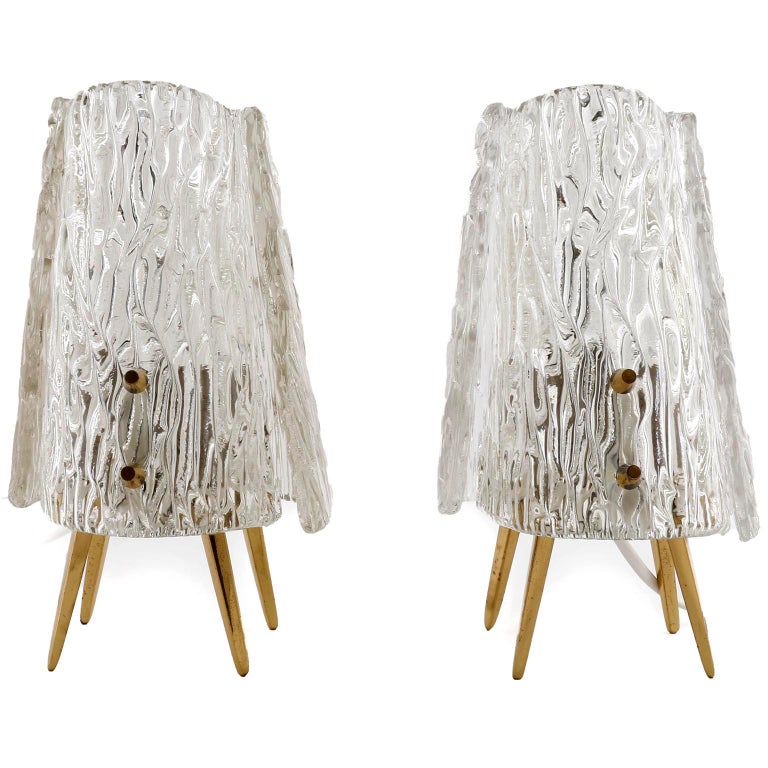 Pair of Kalmar Table Lamps, Brass and Textured Glass, 1960 at 1stDibs