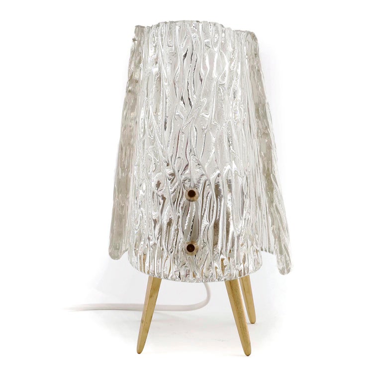 Pair of Kalmar Table Lamps, Brass and Textured Glass, 1960 at 1stDibs