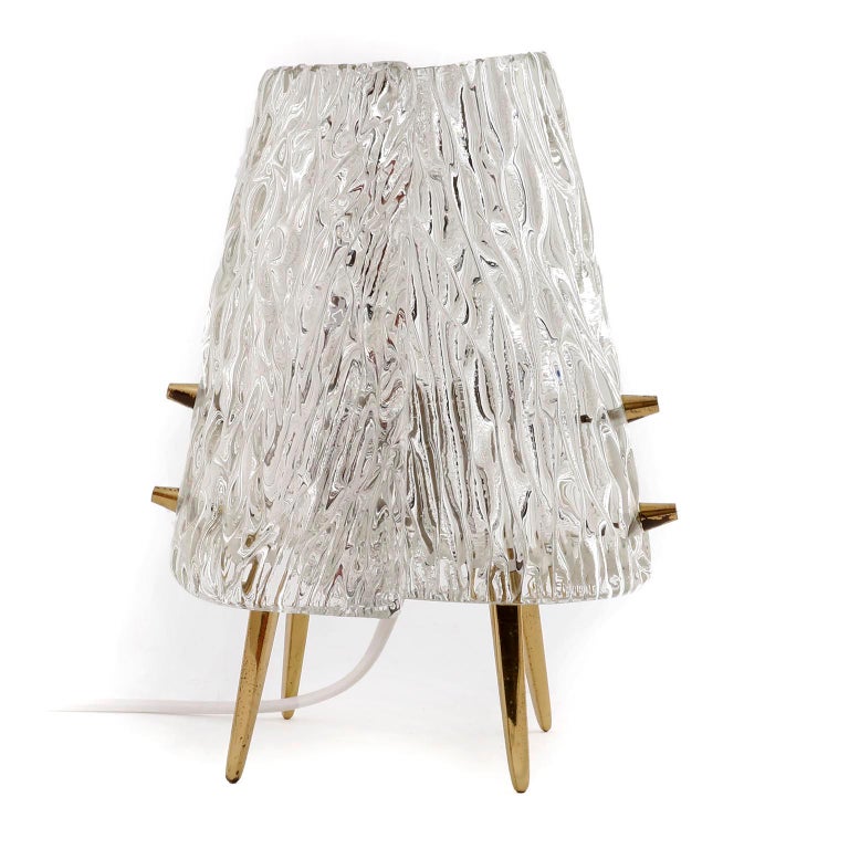 Pair of Kalmar Table Lamps, Brass and Textured Glass, 1960 at 1stDibs